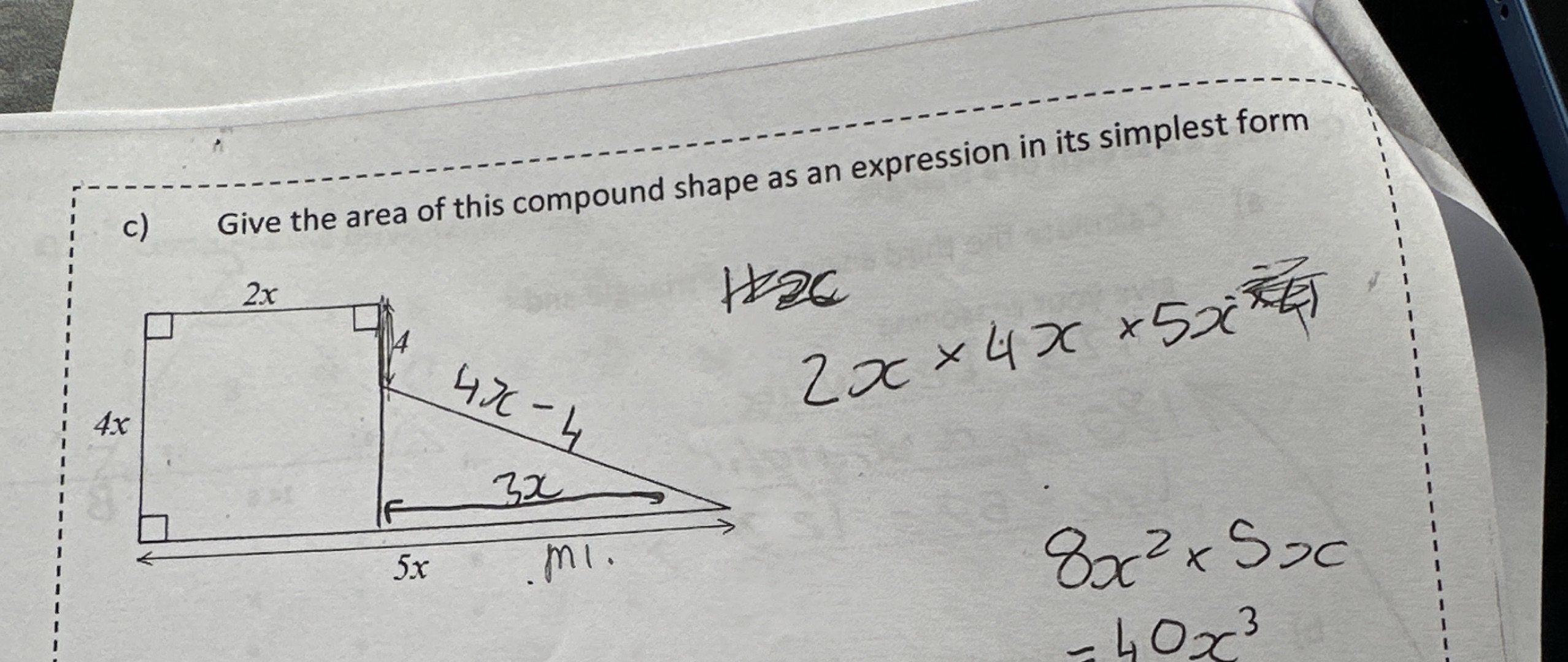c) Give the area of this compound shape as | StudyX