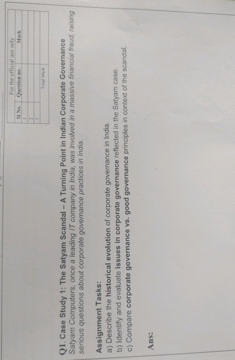 Q1. Case Study 1: The Satyam Scandal - A | StudyX