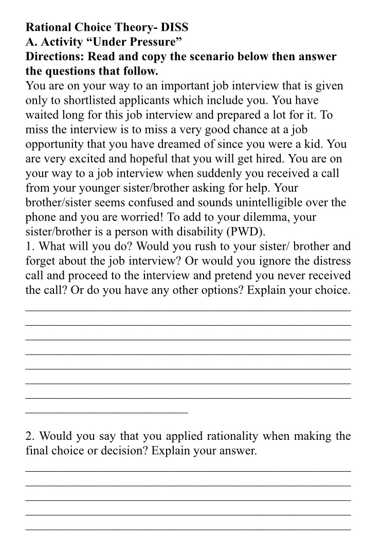 Rational Choice Theory- DISS A. Activity | StudyX