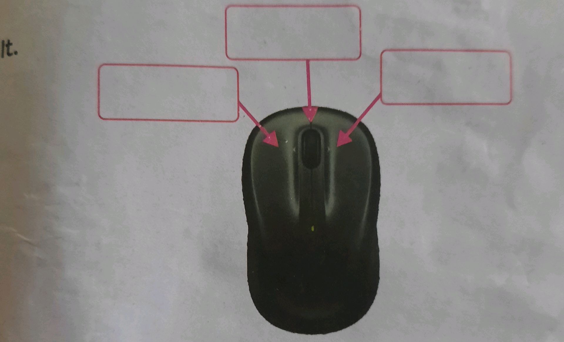 The image shows a computer mouse with arrows