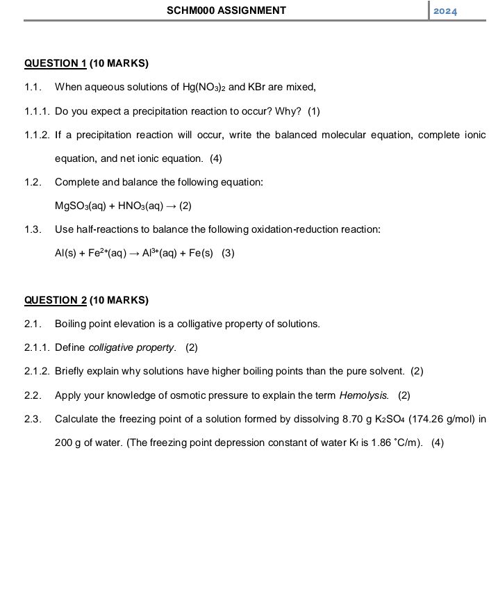 1.1. When aqueous solutions of Hg(NO3)2 and | StudyX