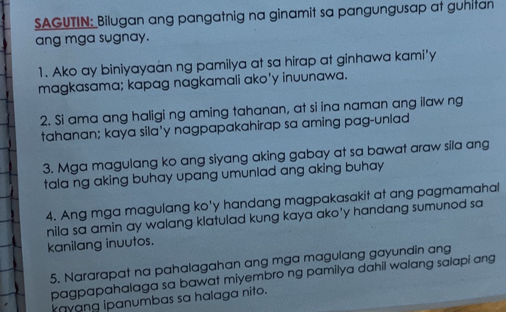 SAGUTIN: Bilugan ang pangatnig na ginamit sa | StudyX
