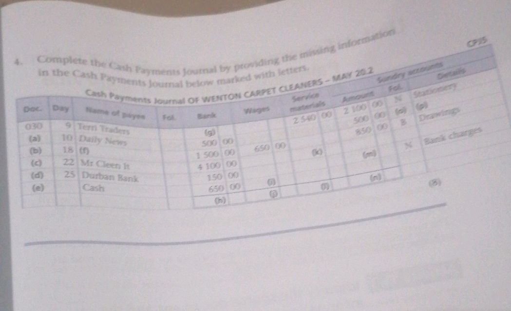 4. Complete the Cash Payments Journal by | StudyX