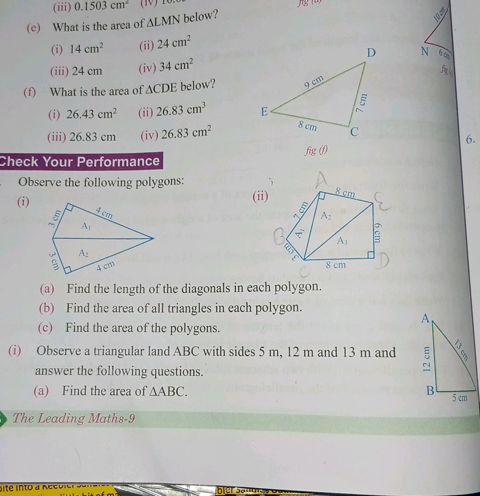 (e) What is the area of ΔLMN below? (i) 14