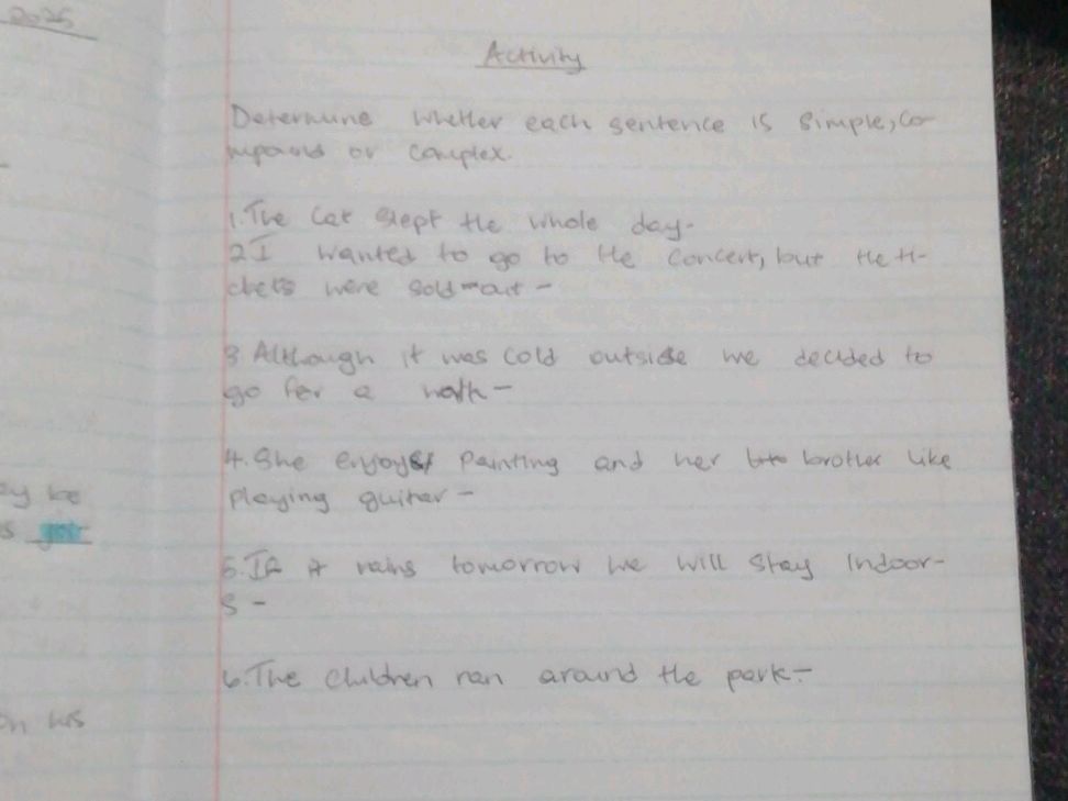 Determine whether each sentence is simple, | StudyX