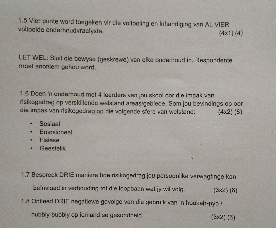 1.5 Vier punte word toegeken vir die