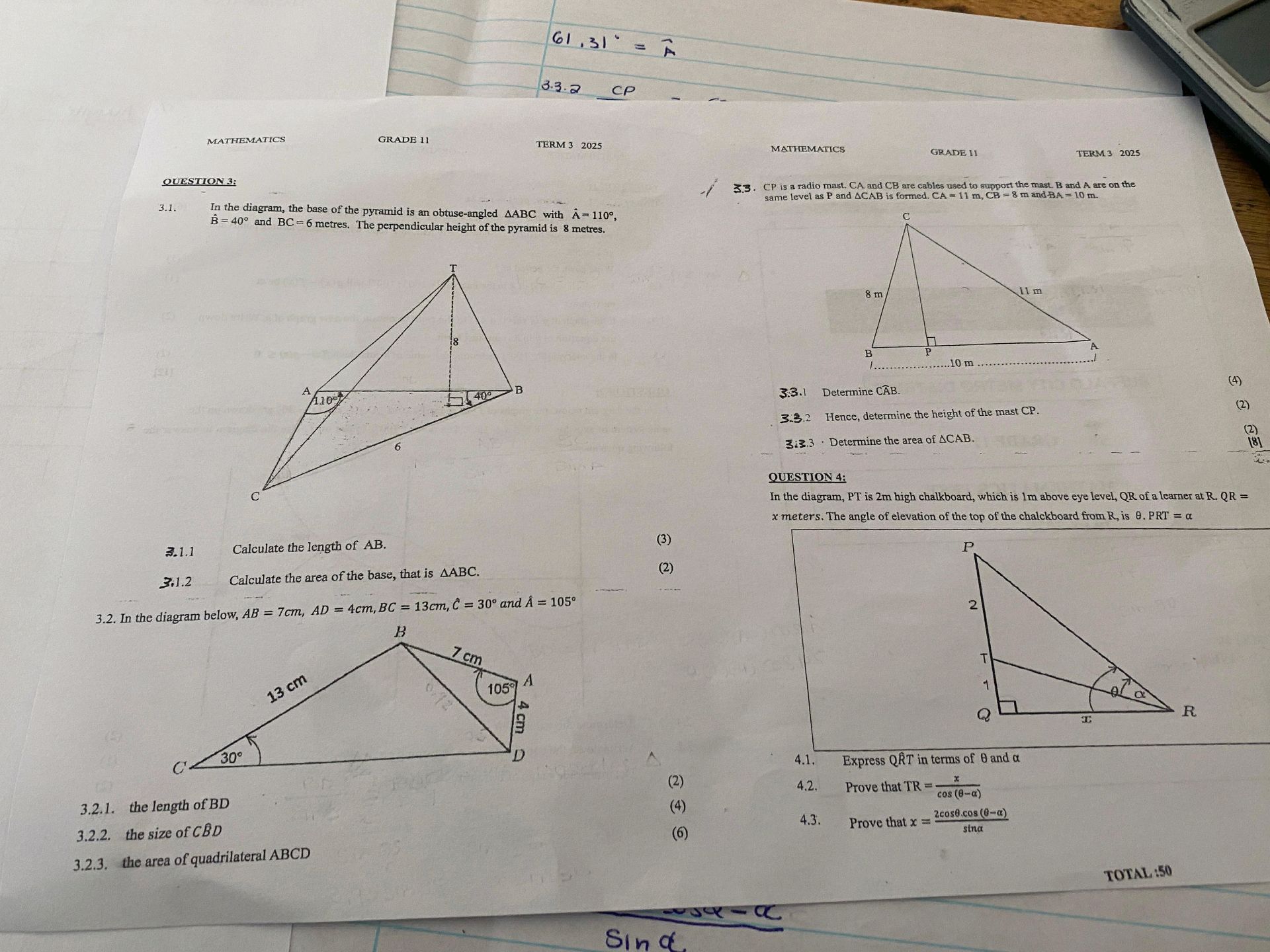 MATHEMATICS GRADE 11 TERM 3 2025 QUESTION | StudyX