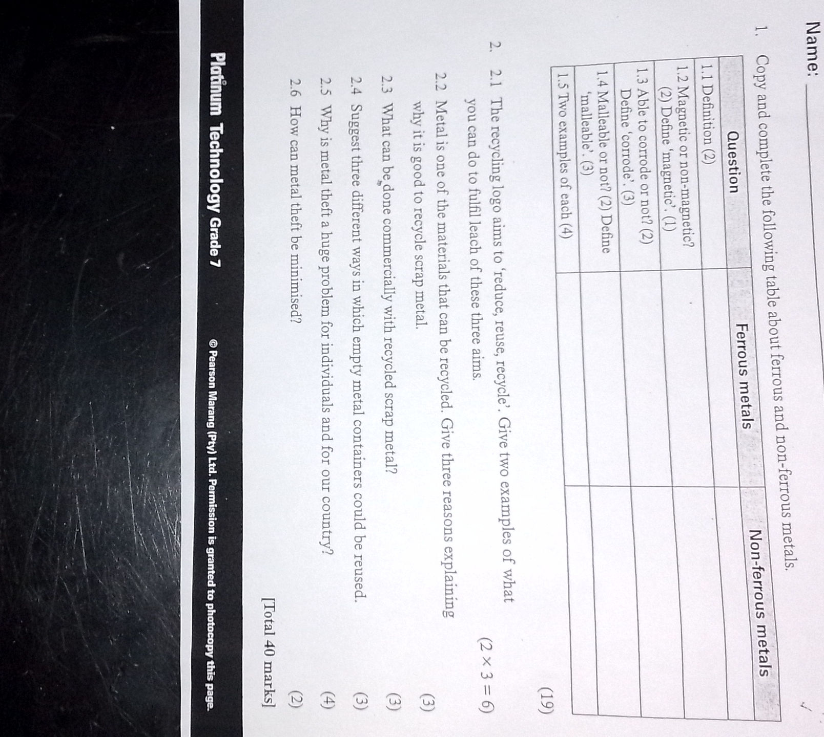 1. Copy and complete the following table | StudyX