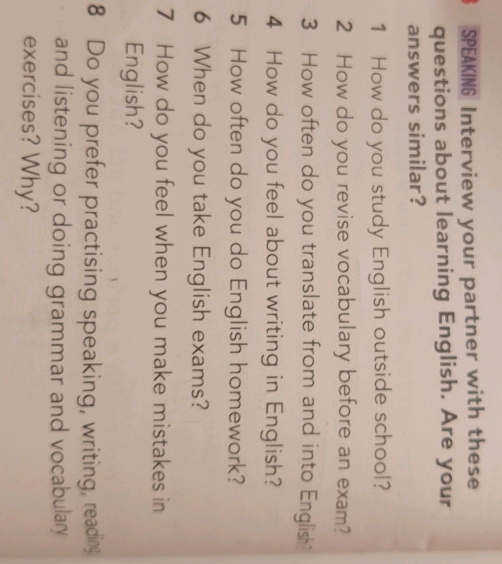 SPEAKING Interview your partner with these | StudyX