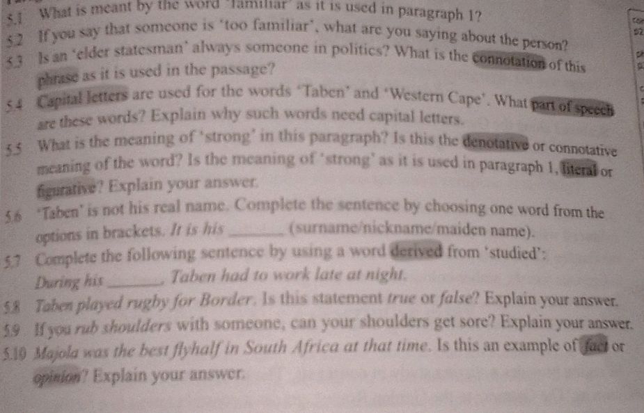 5.1 What is meant by the word "familiar" as