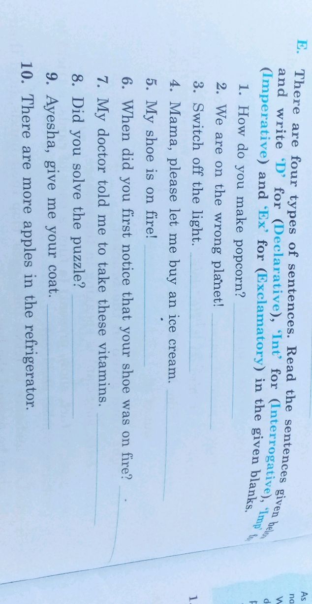 E. There are four types of sentences. Read | StudyX