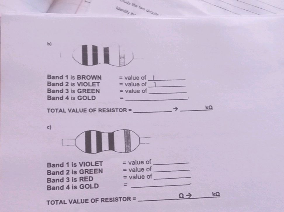 b) Band 1 is BROWN = value of 1 Band 2 is | StudyX