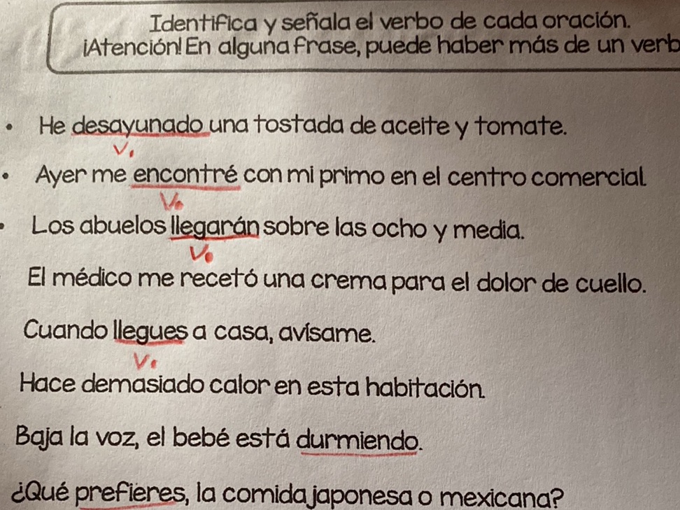 Identifica y señala el verbo de cada | StudyX