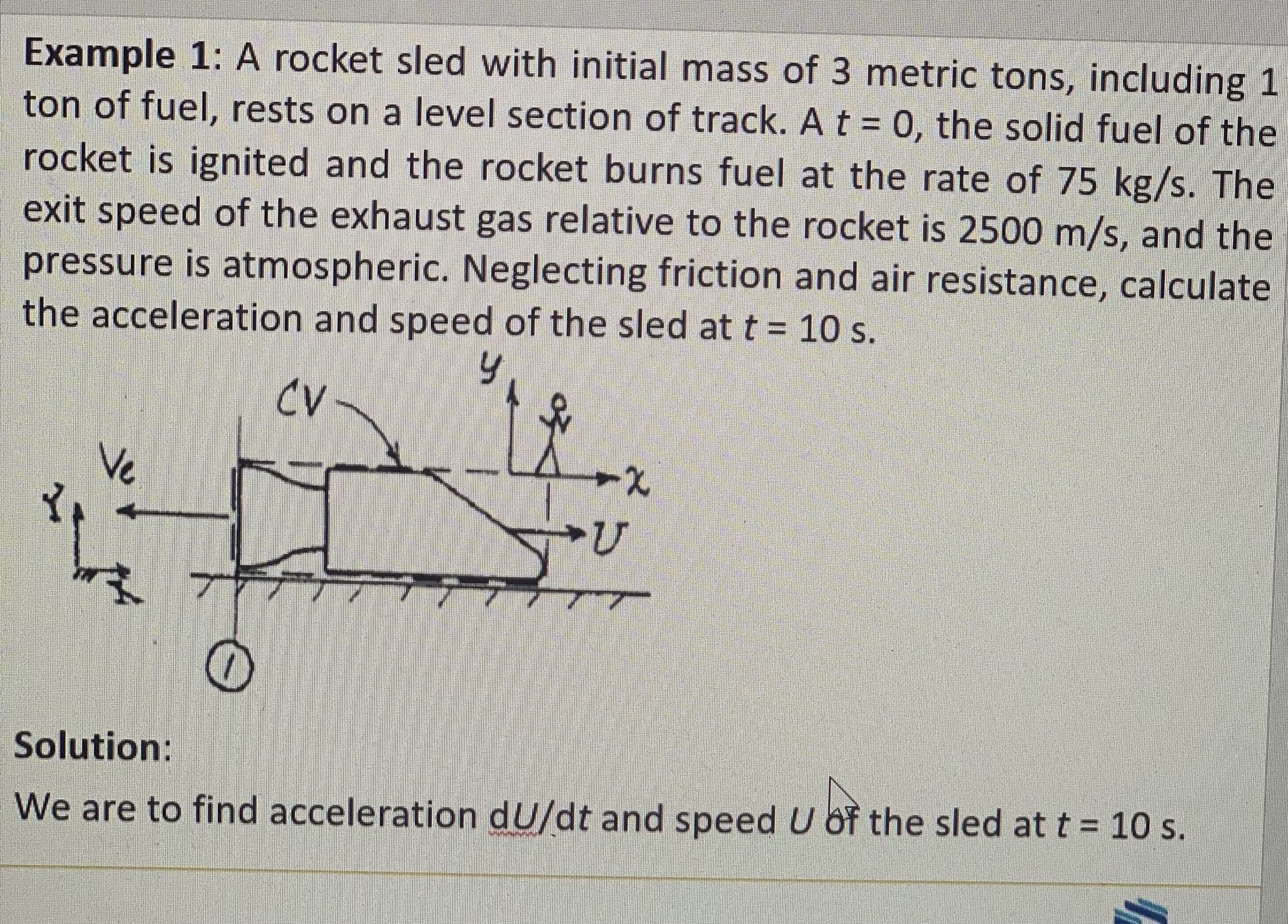 Example 1: A rocket sled with initial mass
