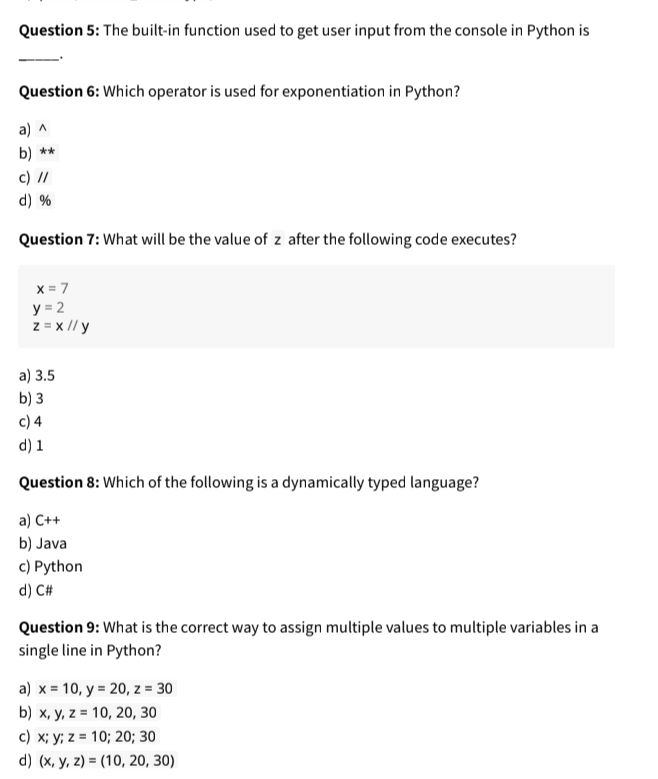 Question 5: The built-in function used to | StudyX