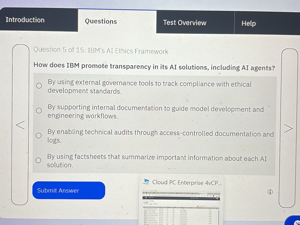 Question 5 of 15: IBM's AI Ethics Framework | StudyX