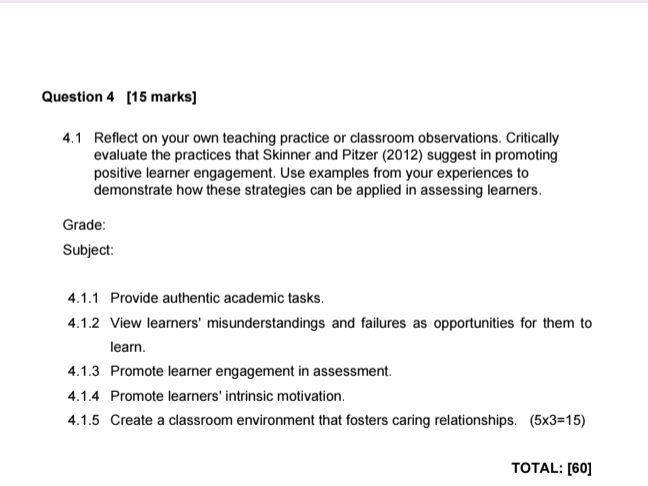 Question 4 [15 marks] 4.1 Reflect on your | StudyX