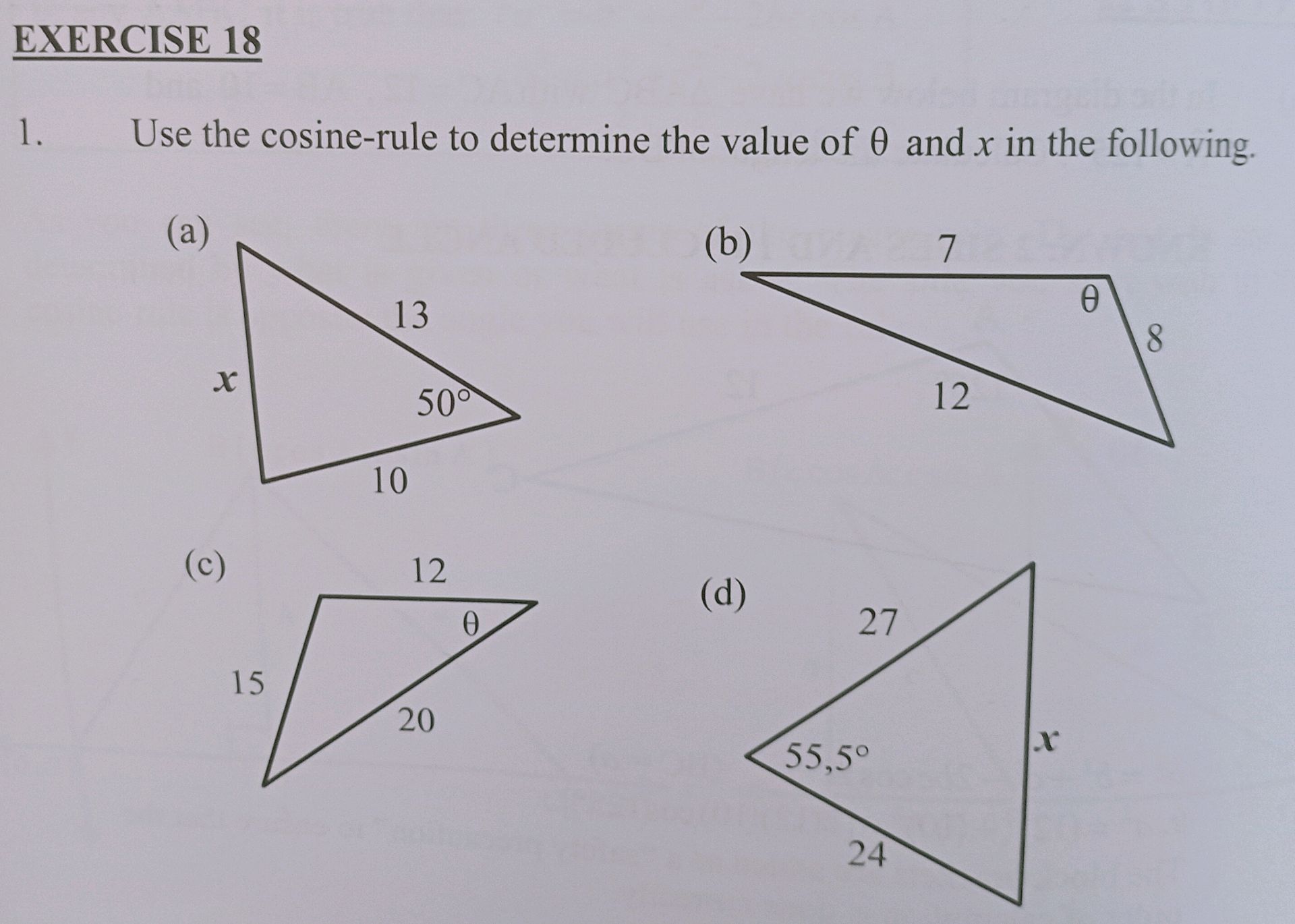 Use the cosine-rule to determine the value