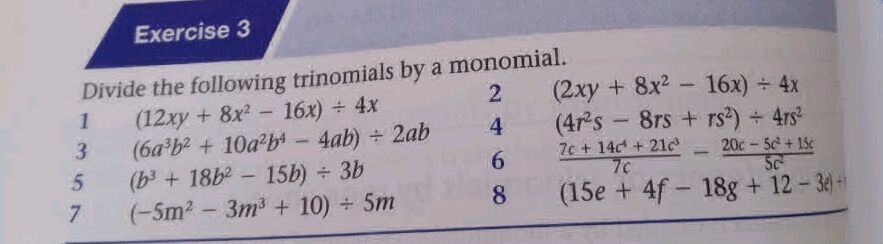 Exercise 3 Divide the following trinomials | StudyX