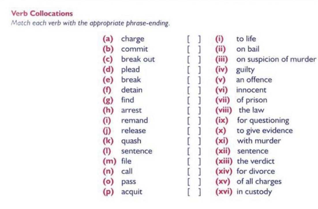 Verb Collocations Match each verb with the | StudyX