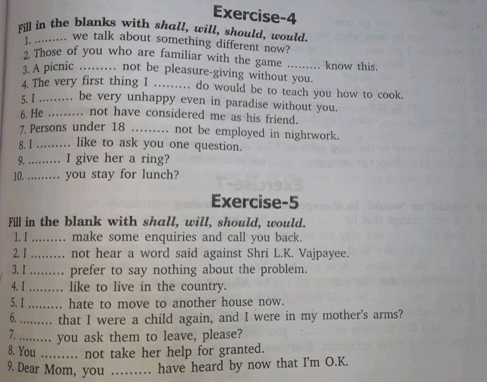 Exercise-4 Fill in the blanks with shall, | StudyX