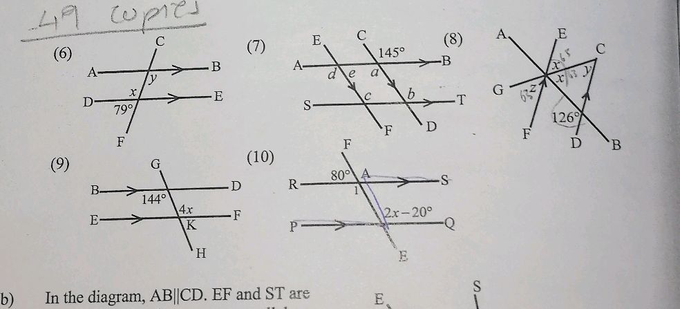 (6) Diagram with parallel lines and angles