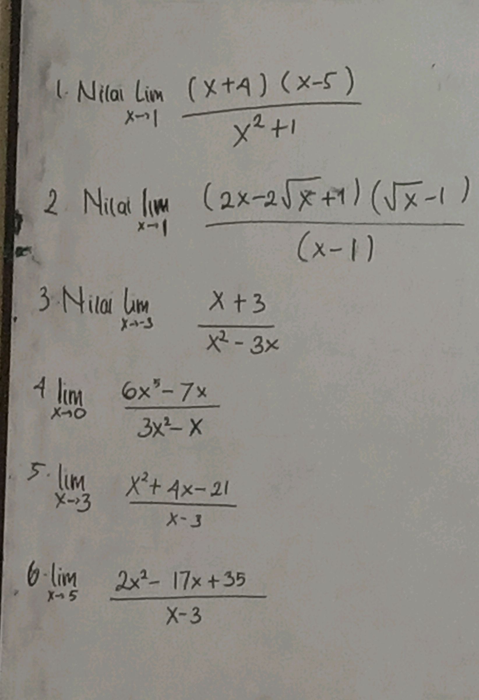 Nilai Lim \( {(x+4)(x-5)}{x^2+1} \) 2. Nilai