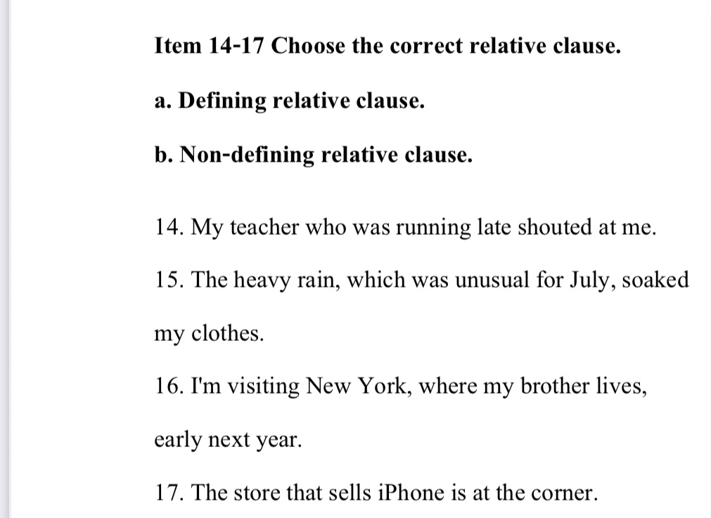 Item 14-17 Choose the correct relative | StudyX