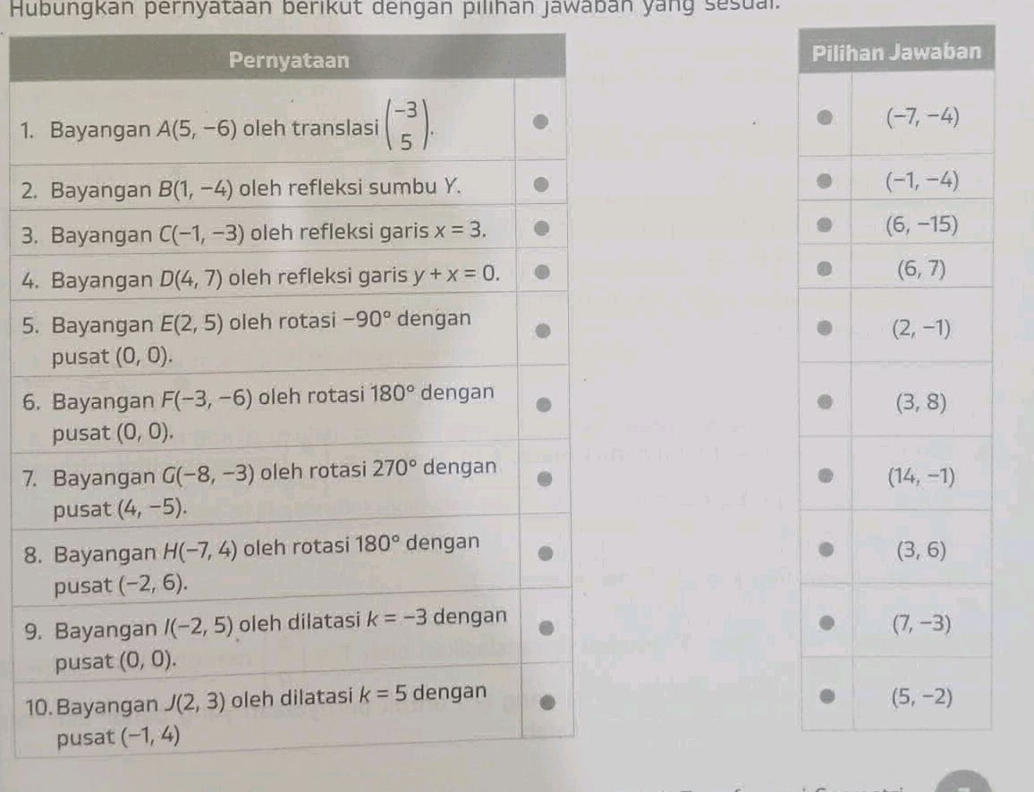 Hubungkan pernyataan berikut dengan pilihan | StudyX