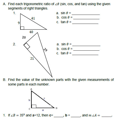 A. Find each trigonometric ratio of (sin, | StudyX