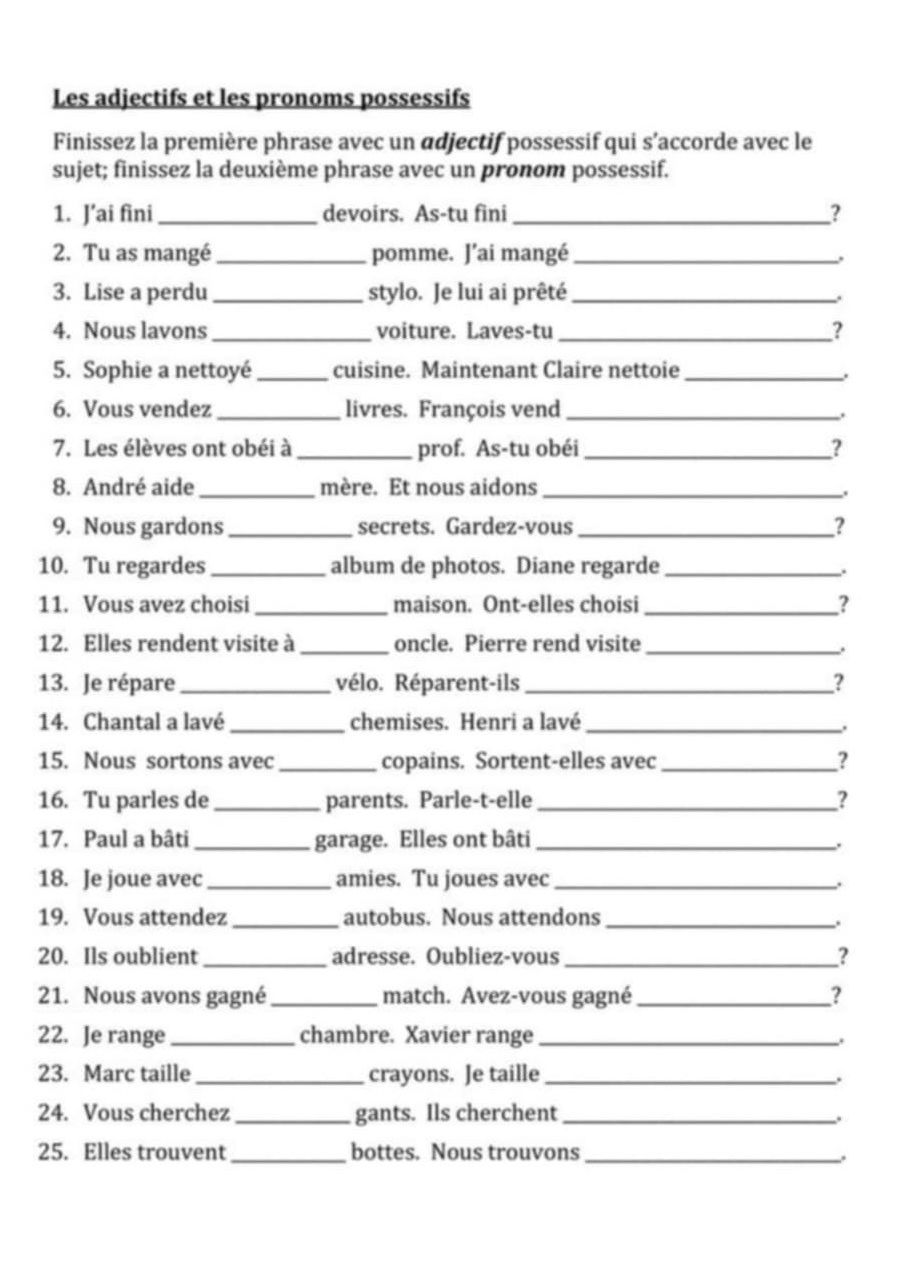 Les adjectifs et les pronoms possessifs | StudyX