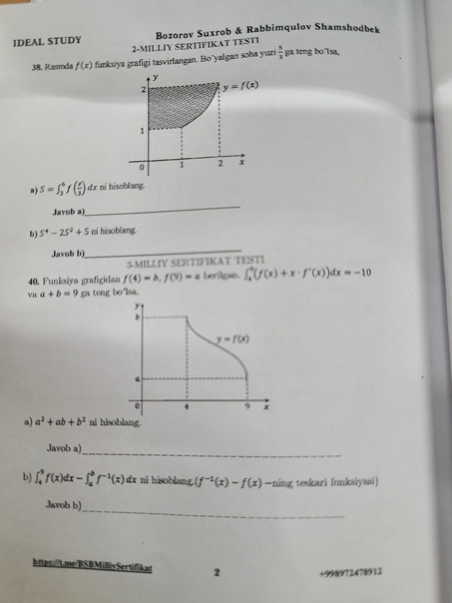 Rasmda $f(x)$ funksiya grafigi tasvirlangan. | StudyX