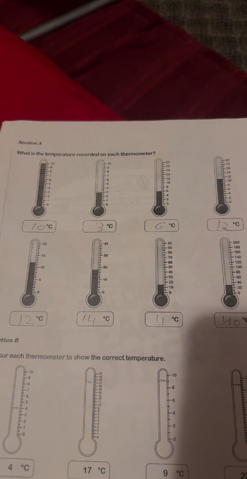 Section B Draw each thermometer to show the | StudyX