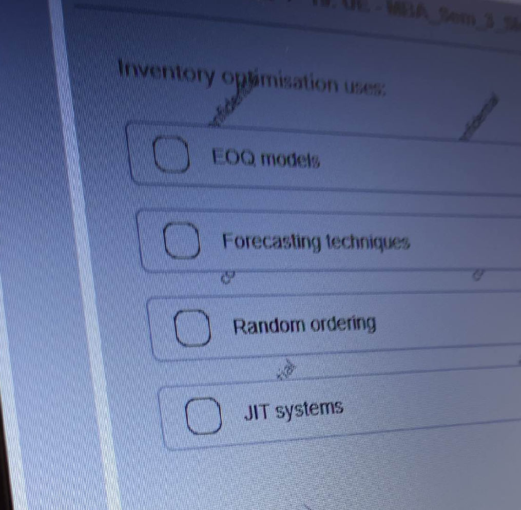 Inventory optimisation uses: EOQ models | StudyX