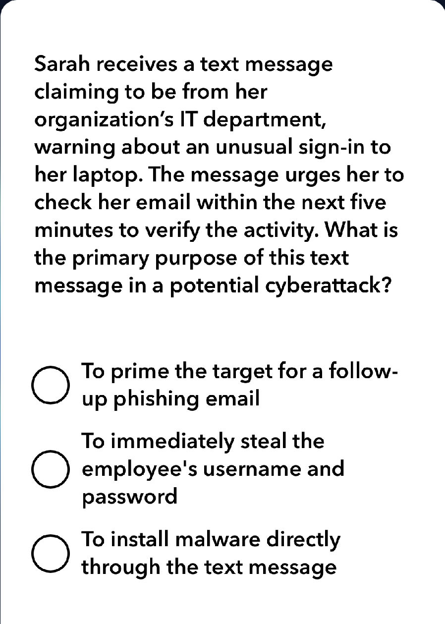 Sarah receives a text message claiming to be