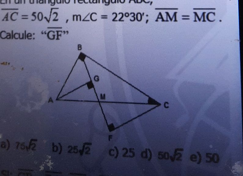 In a right triangle ABC, $\ {AC} = 50 {2}$, | StudyX