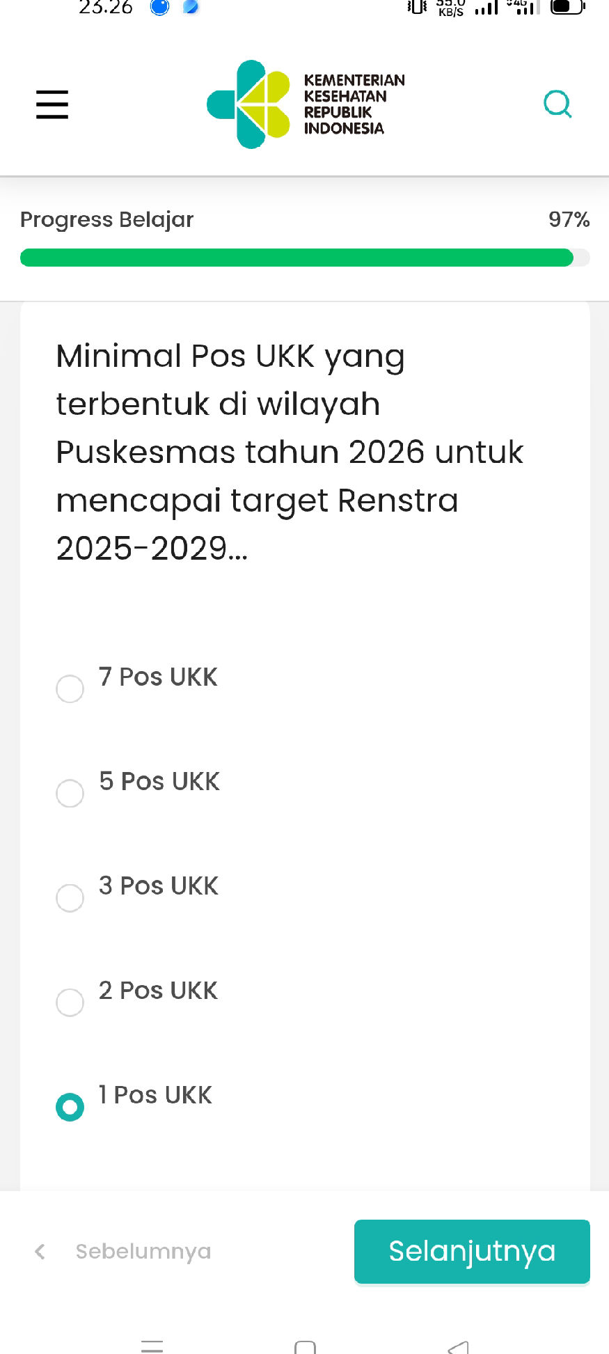 Minimal Pos UKK yang terbentuk di wilayah