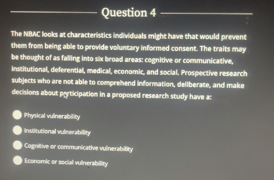 The NBAC looks at characteristics