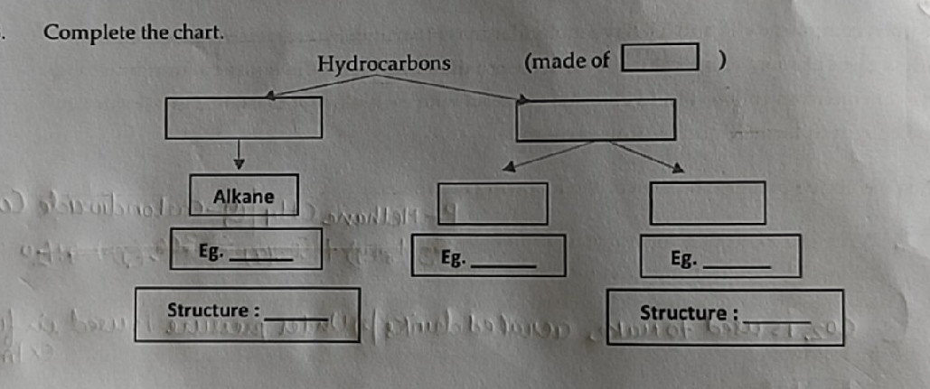 Complete the chart. Hydrocarbons (made of ) | StudyX