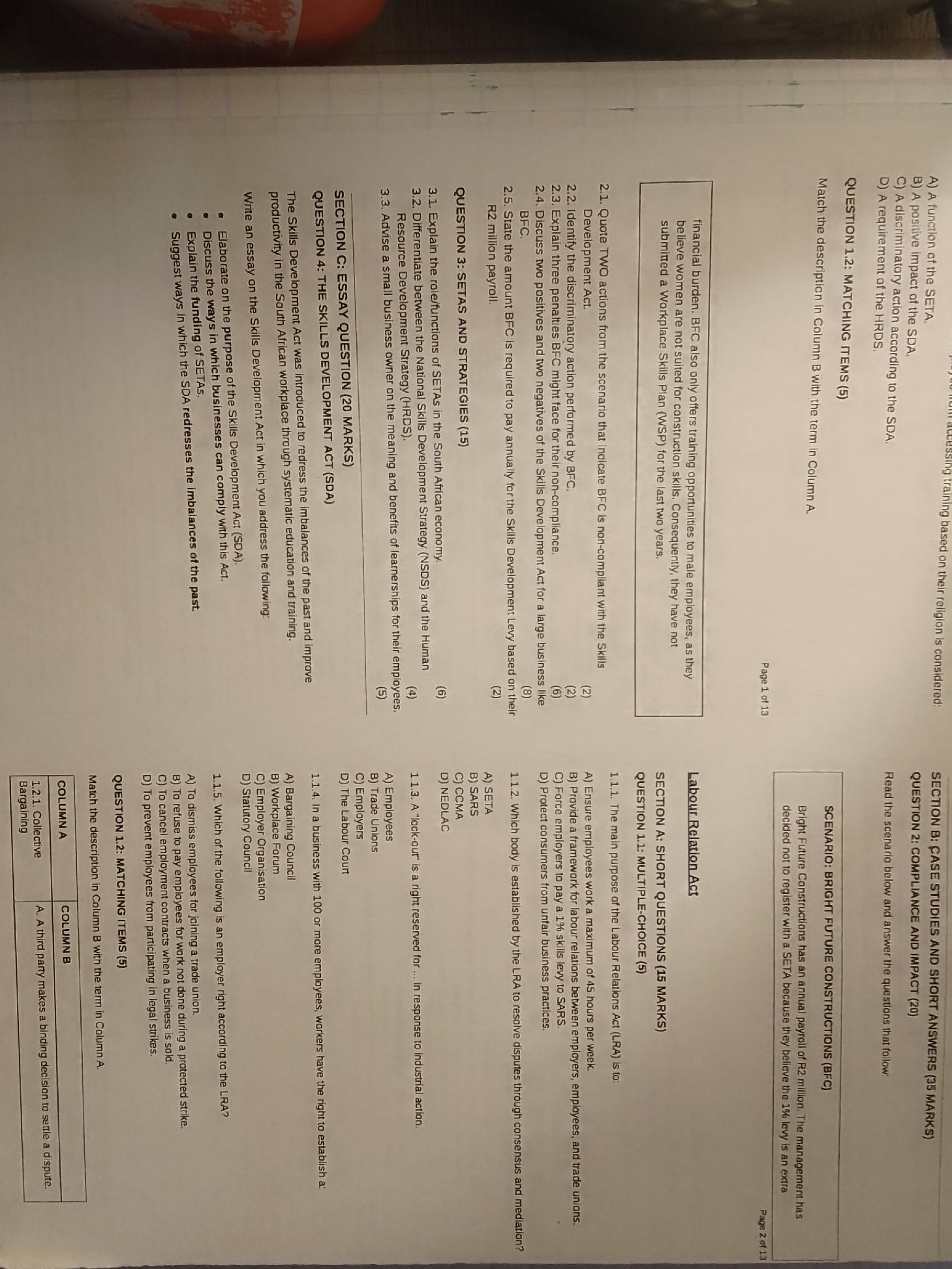 QUESTION 3: SETAS AND STRATEGIES (15) 3.1.