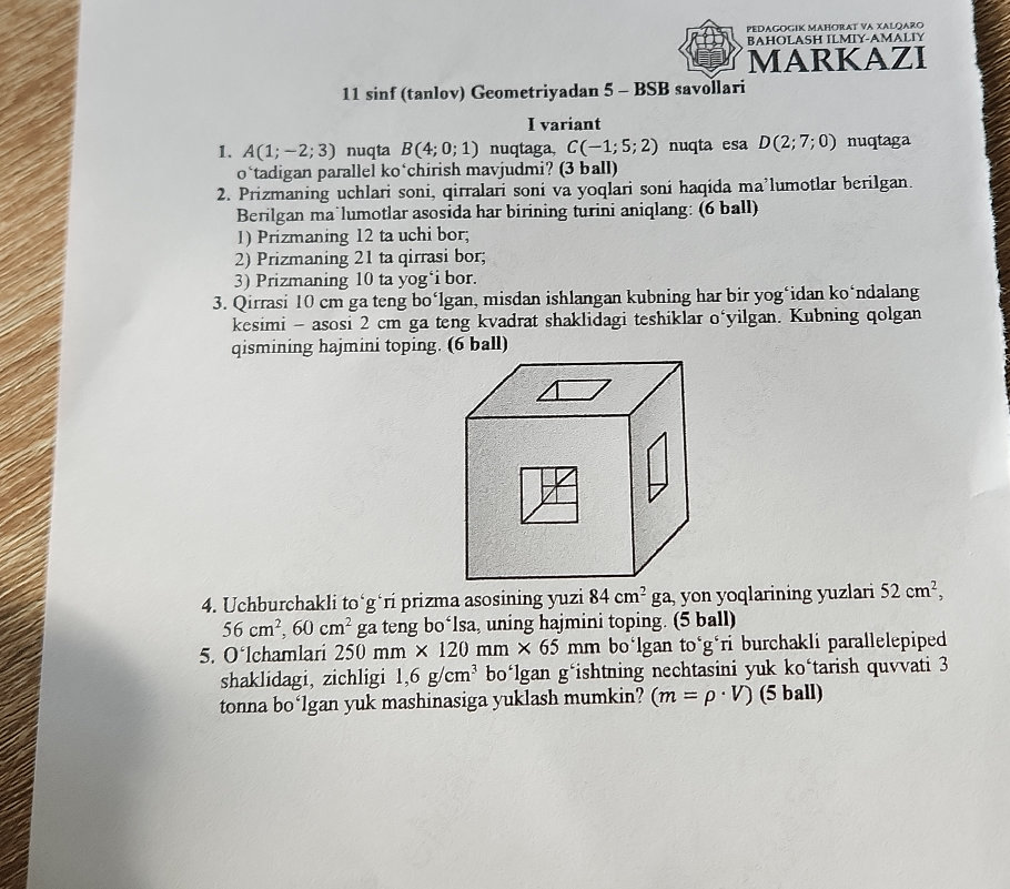 Prizmaning uchlari soni, qirralari soni va | StudyX