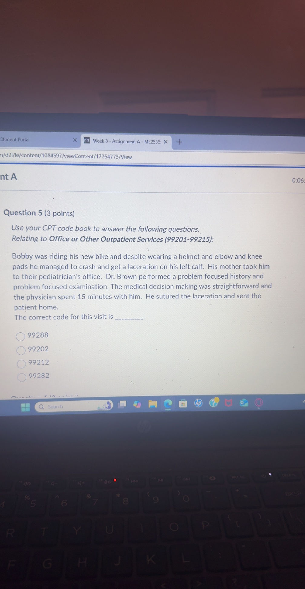 Question 5 (3 points) Use your CPT code book