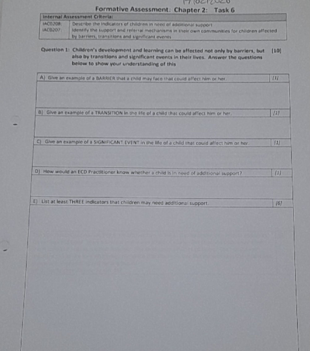 Formative Assessment: Chapter 2: Task 6 | StudyX