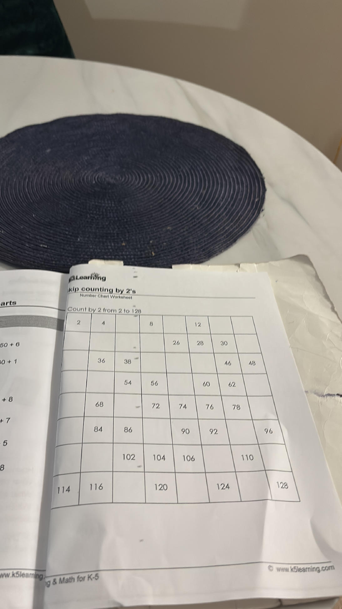 kip counting by 2's Number Chart Worksheet | StudyX