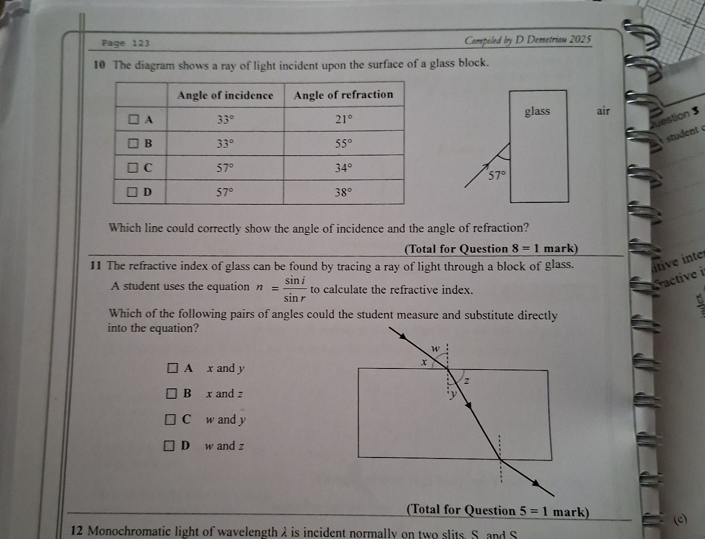 The diagram shows a ray of light incident | StudyX