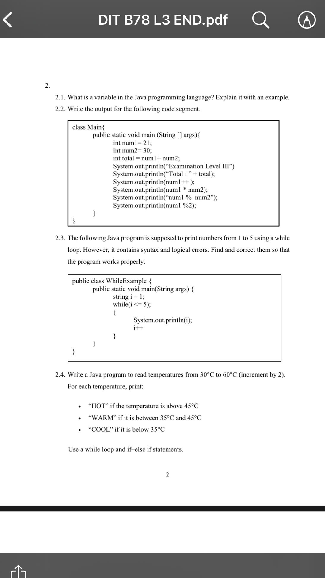 2.1. What is a variable in the Java | StudyX