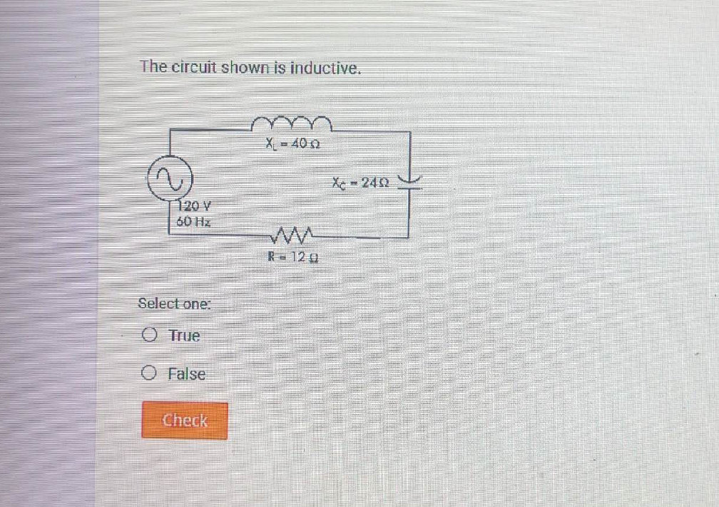 The circuit shown is inductive. $X_L = 40 | StudyX
