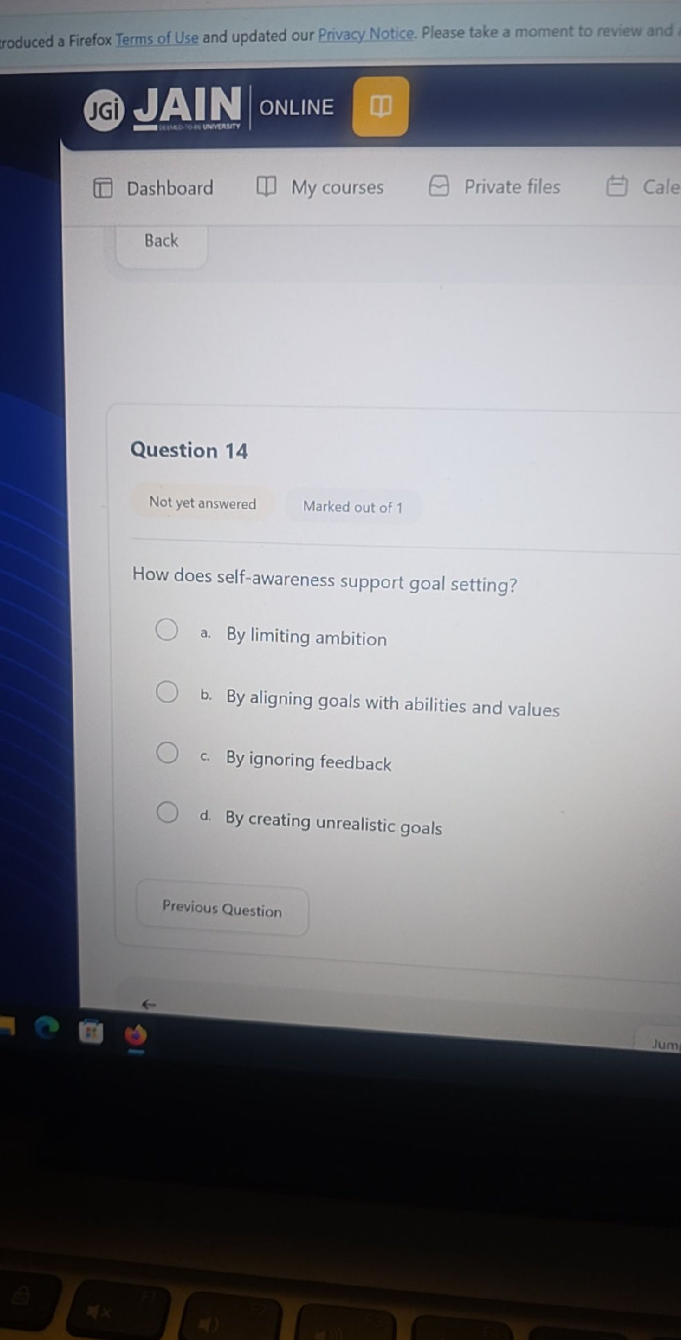 How does self-awareness support goal | StudyX