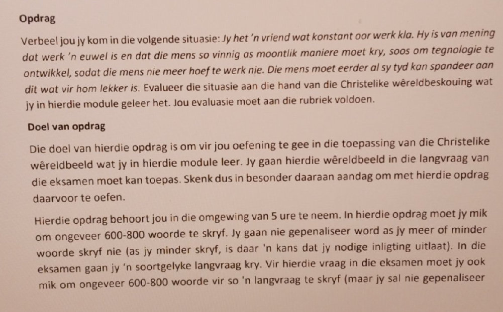 Opdrag Verbeel jou jy kom in die volgende