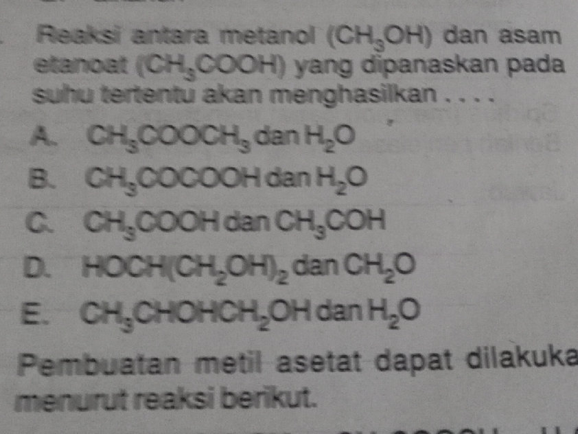 Reaksi antara metanol (CH₃OH) dan asam | StudyX